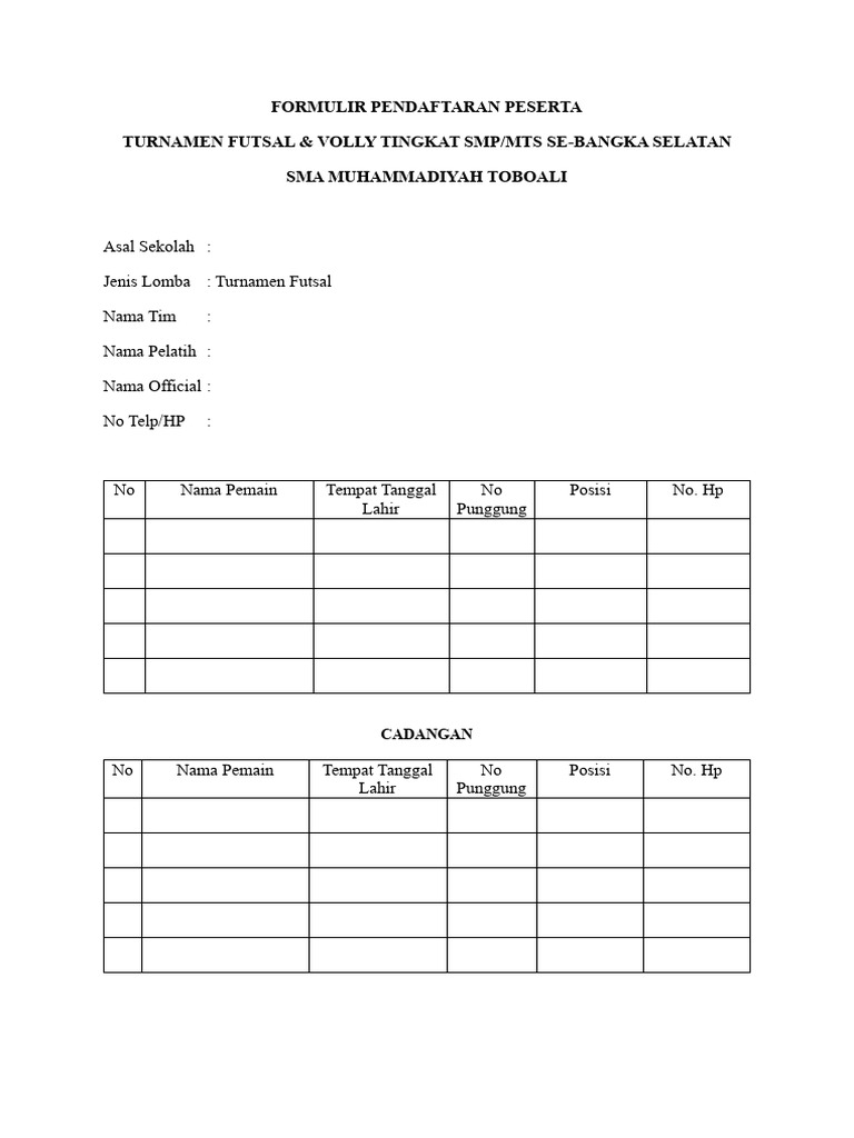 Formulir Turnamen Futsal 2025 | PDF
