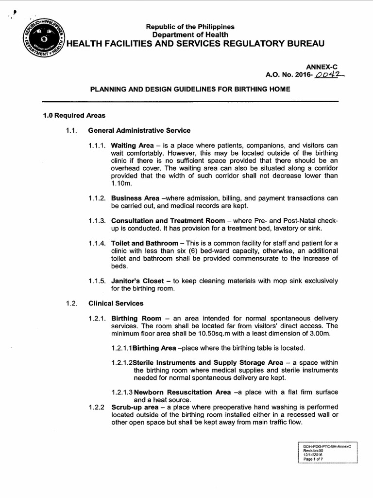 Birthing Home Planning Guidelines | PDF | Door | Water