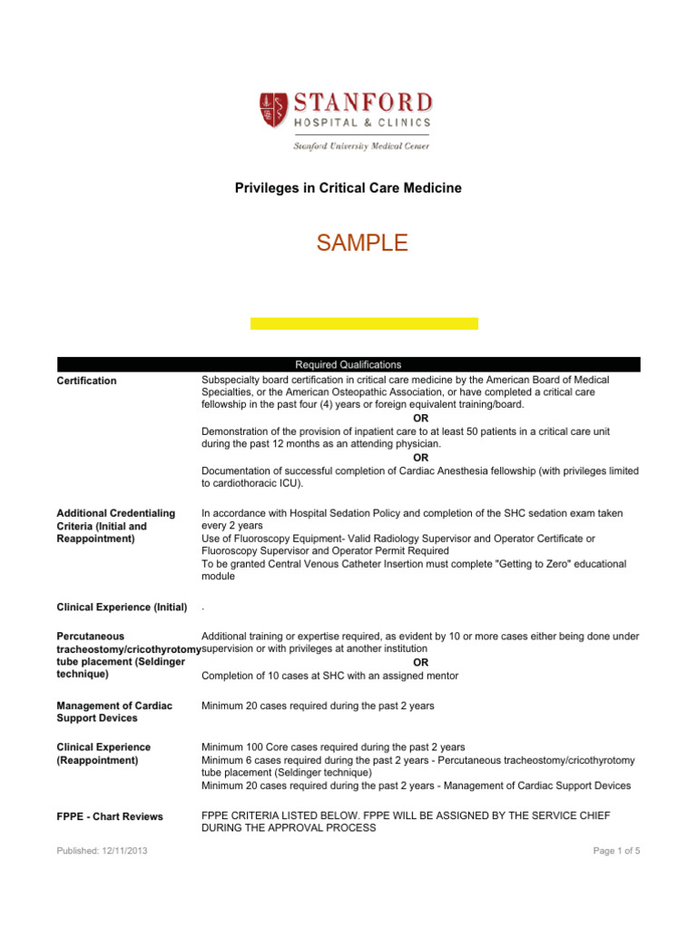 Critical Care Medicine Privileges Guide | PDF | Clinical Medicine ...