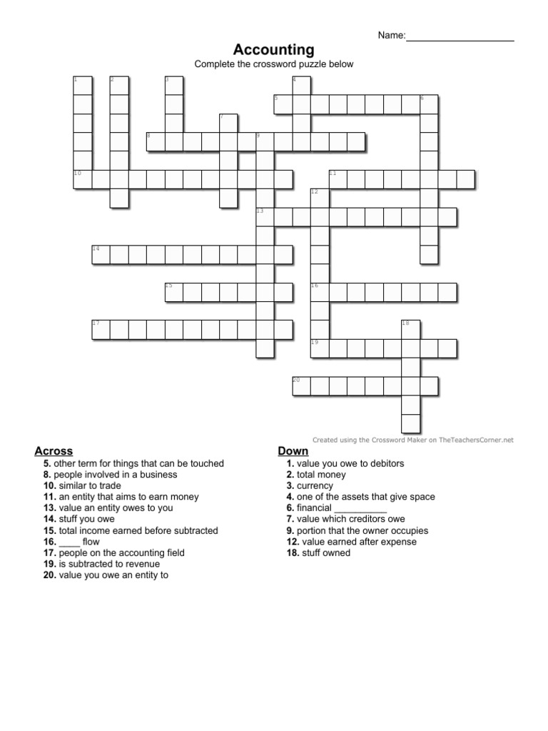 Accounting Crossword Puzzle Challenge | PDF