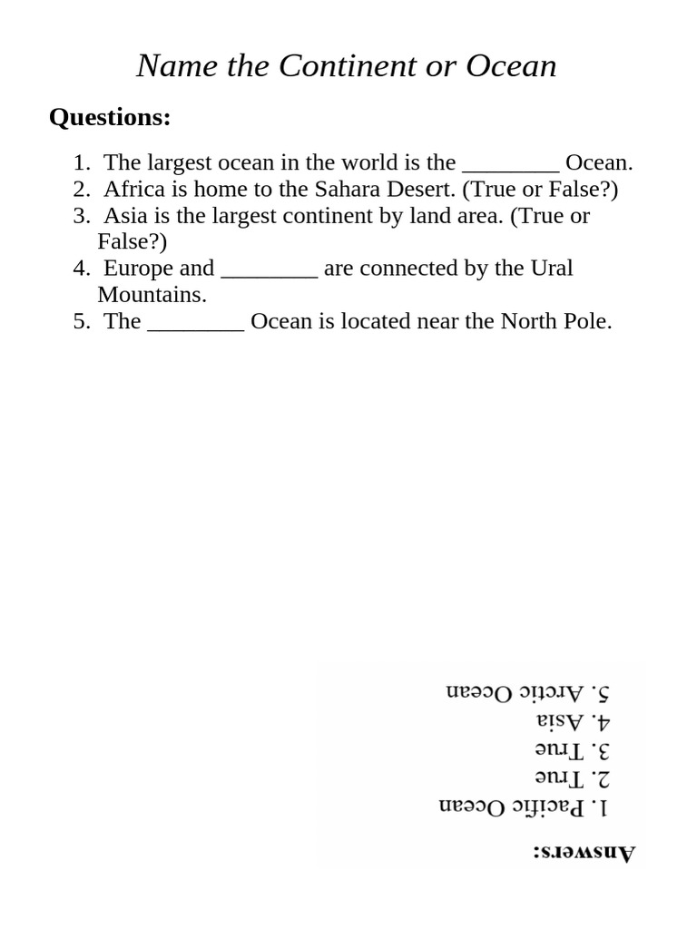 Social Studies - Continents and Oceans | PDF