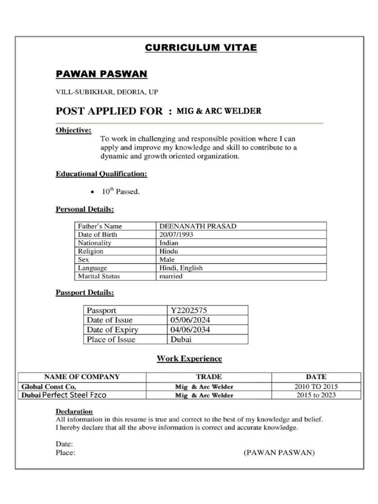 Pawan Paswan - MIg & Arc Welder | PDF