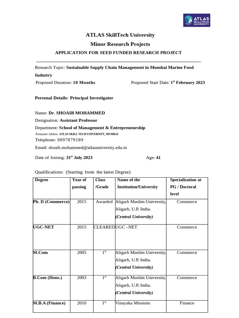 CFPSeed Money Funded Research Proposal | PDF | Seafood | Sustainability