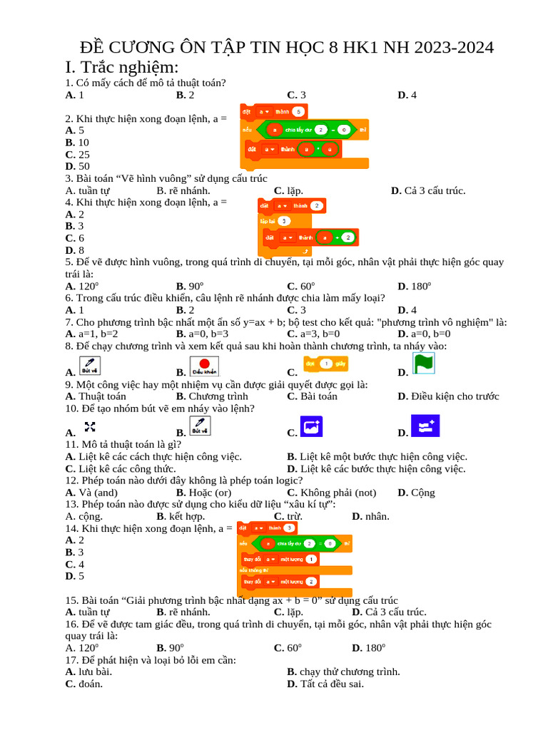 On Tập hk1 Tin 8 - K Dap An | PDF
