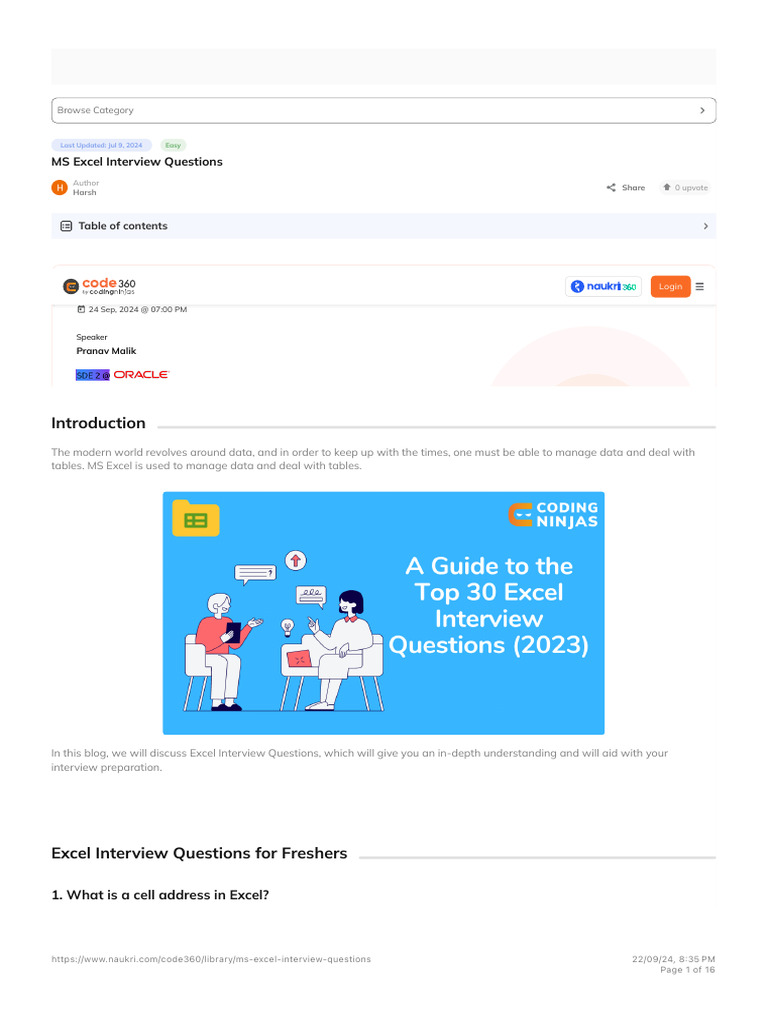 Top 30 MS Excel Interview Questions and Answers (2024) - Naukri Code 360 | PDF | Microsoft Excel ...