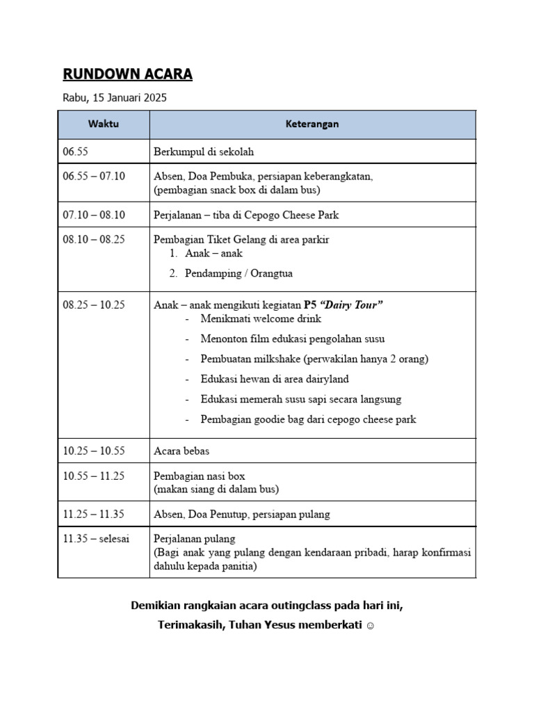 Rundown Acara Outingclass | PDF