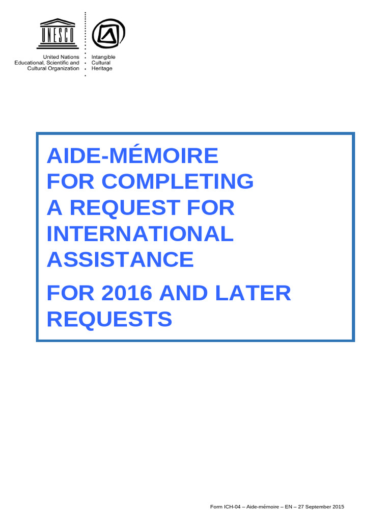 ICH 04 2017 Aide Mémoire EN | PDF | Evaluation | Capacity Building
