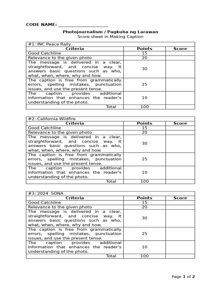 Photo Caption Scoring Criteria Guide | PDF | Human Communication ...