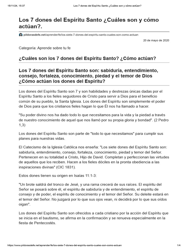 Los 7 Dones Del Espíritu Santo ¿Cuáles Son y Cómo Actúan | PDF | Santo ...