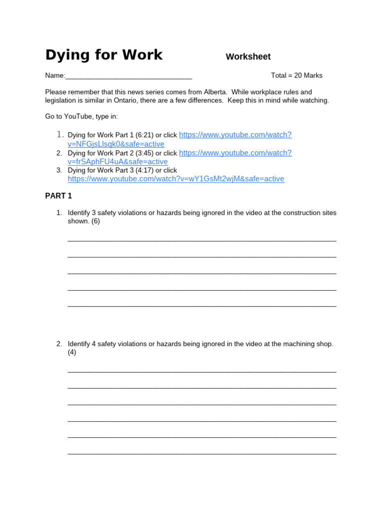 Workplace Safety Analysis Worksheet | PDF | Occupational Safety And ...