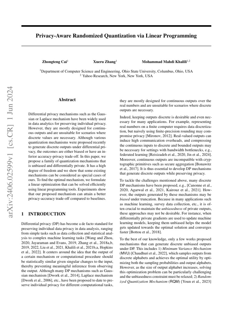 "Privacy-Aware Randomized Quantization Via Linear Programming" by Zhongteng Cai, Xueru Zhang ...