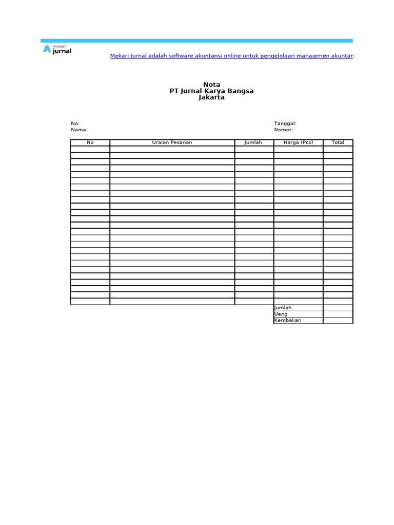 Template Nota Kosong Excel 1 | PDF