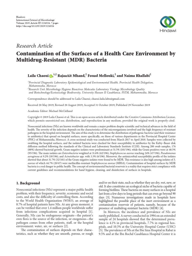 2019 - Contamination of The Surfaces of A Health Care Environment by ...