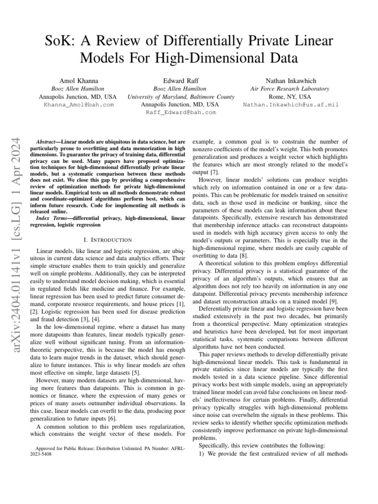 SoK: A Review of Differentially Private Linear | PDF | Regression Analysis | Sensitivity Analysis