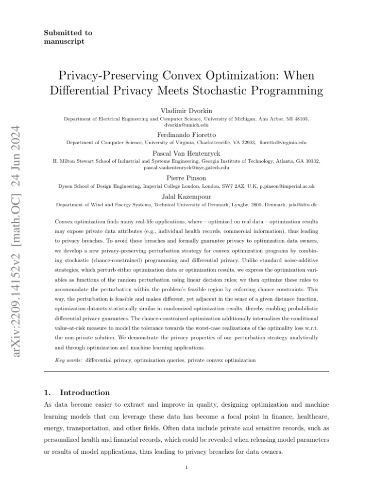 Privacy-Preserving Convex Optimization | PDF | Mathematical Optimization | Support Vector Machine