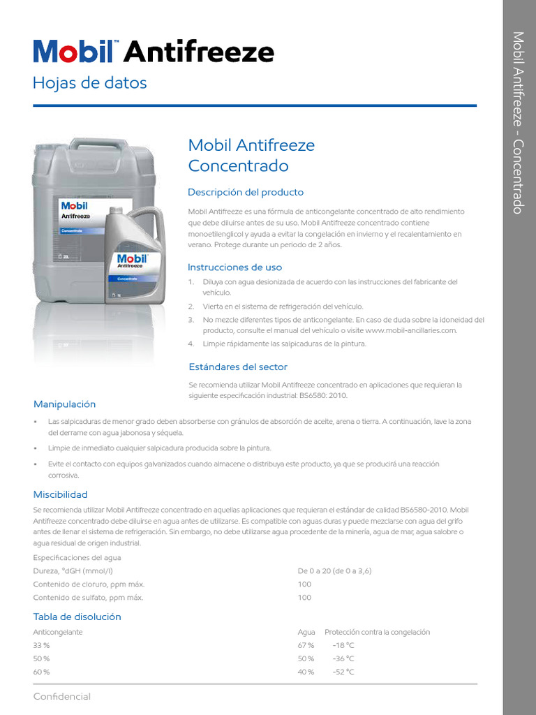 Mobil Data Sheet Concentrate - Spa | PDF | Agua | Marca comercial