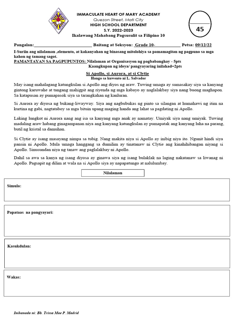 2nd Long Test TQ Filipino 10 | PDF