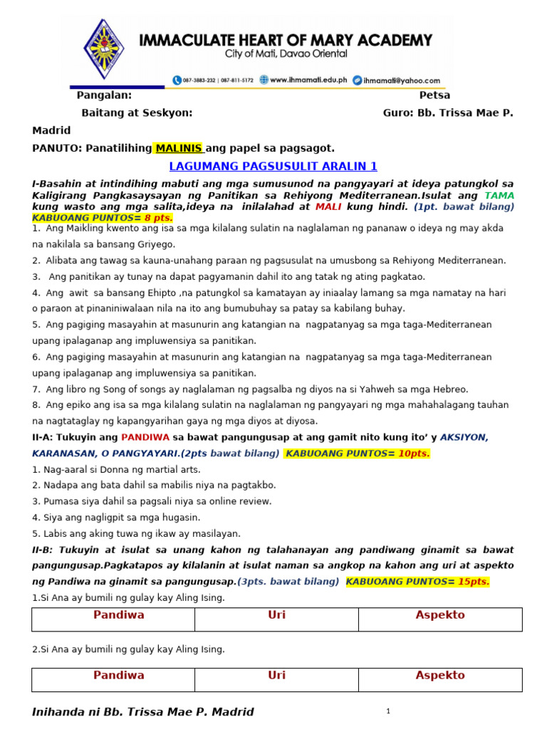 FILIPINO-MODULE 1 SUMMATIVE | PDF