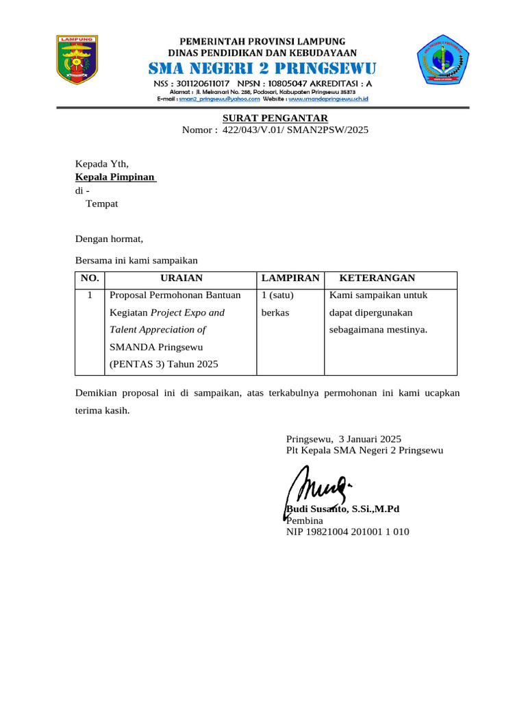 Surat Pengantar Proposal Pentas 2025 | PDF