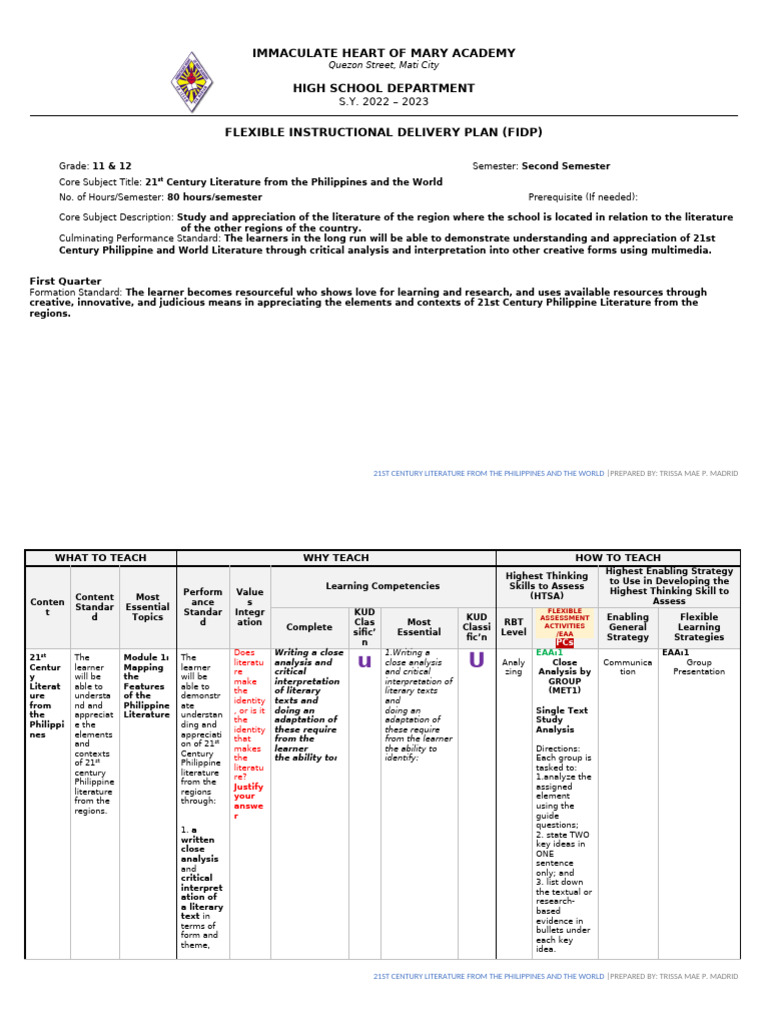 FIDP SY - 21-22-21st-Century-Lit-FIDP | PDF | Multimedia | Educational ...