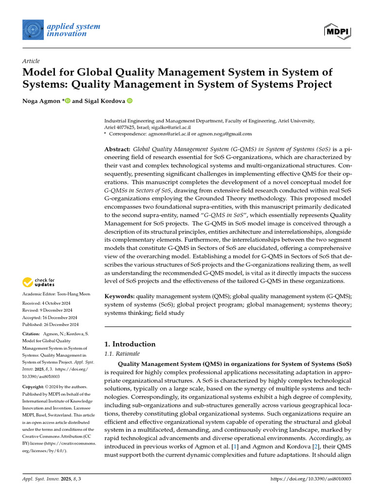 Model for Global Quality Management System in Syst | PDF | Qualitative ...