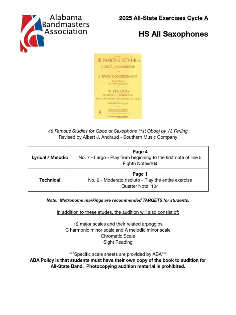 2025 Alabama All-State Band Audition Guide | PDF