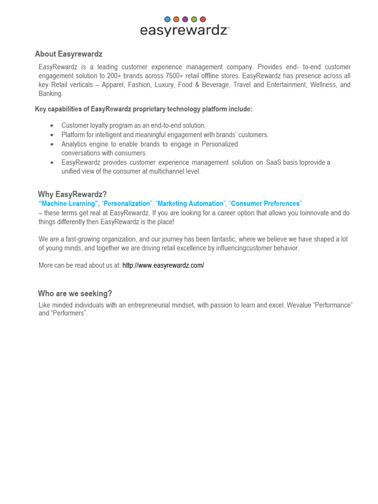 Easyrewardz JD Product Manager 2 | PDF | Customer Relationship ...