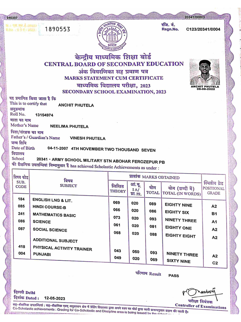 Class X Certificate | PDF