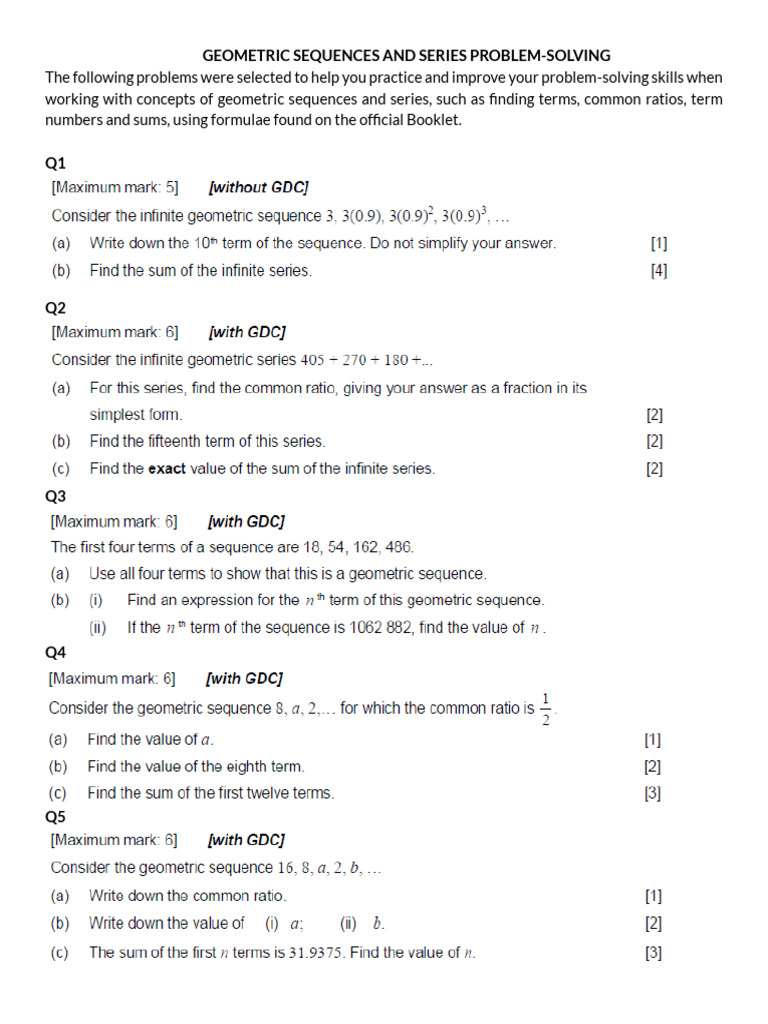 Geometric Series Practice Problems | PDF