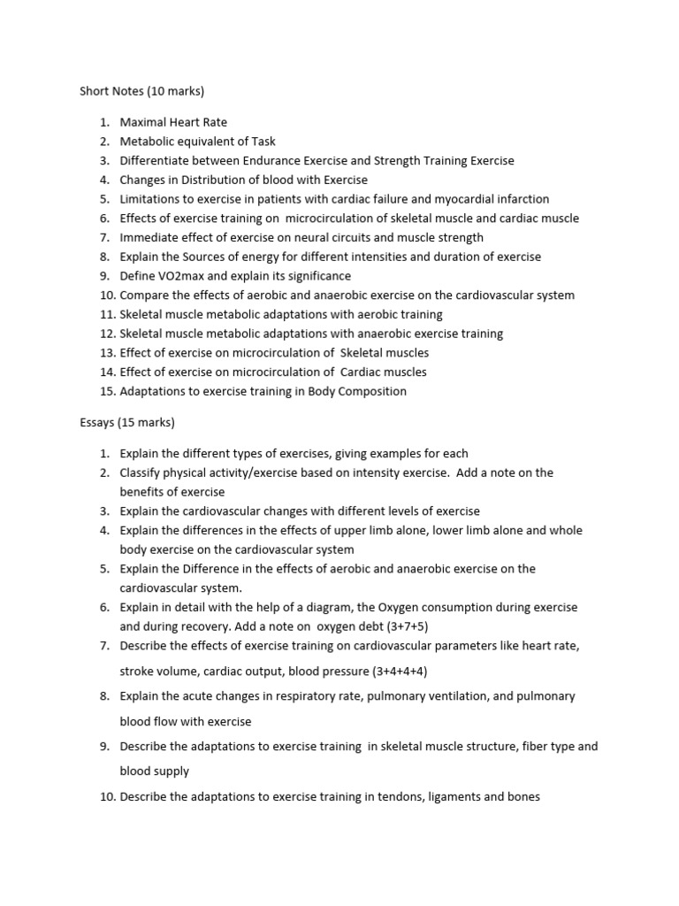 Work Physiology Important Questions | PDF