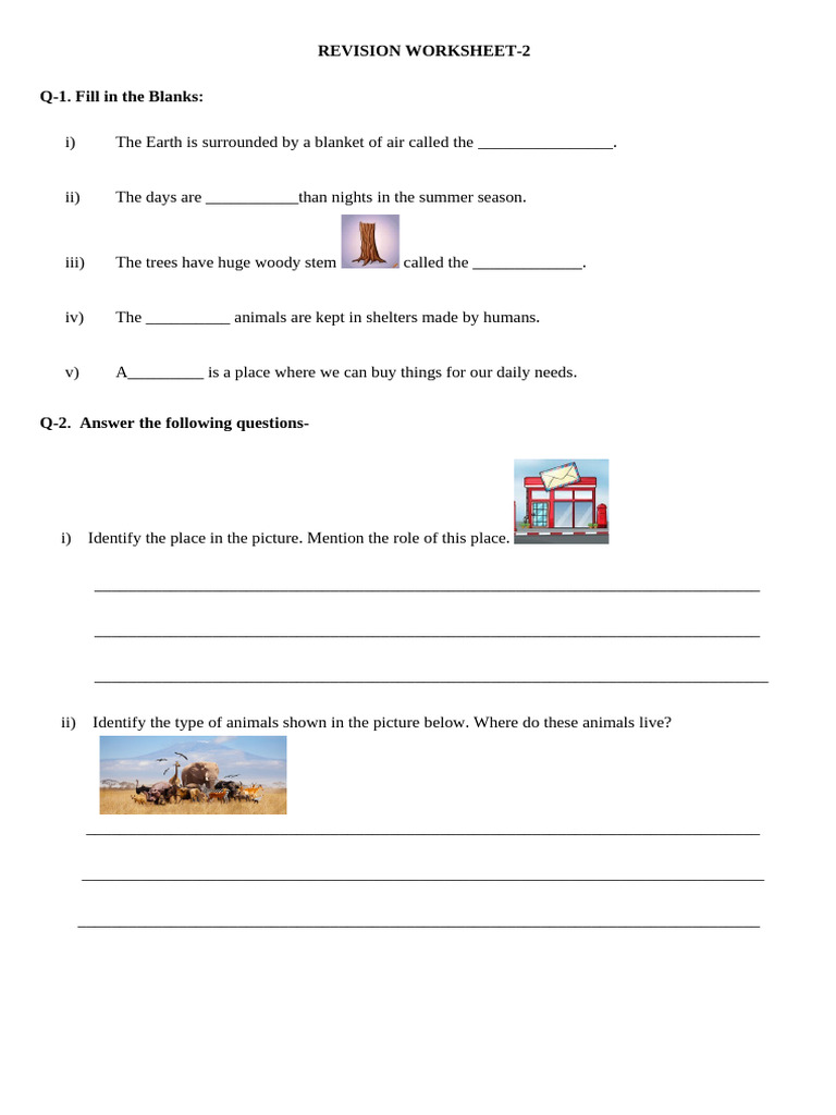 Revision Worksheet-2 Class 2 Evs | PDF