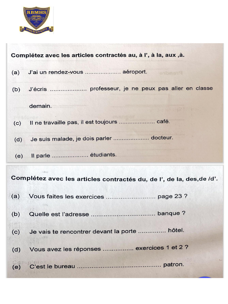 Class 7 French Worksheet PDF | PDF