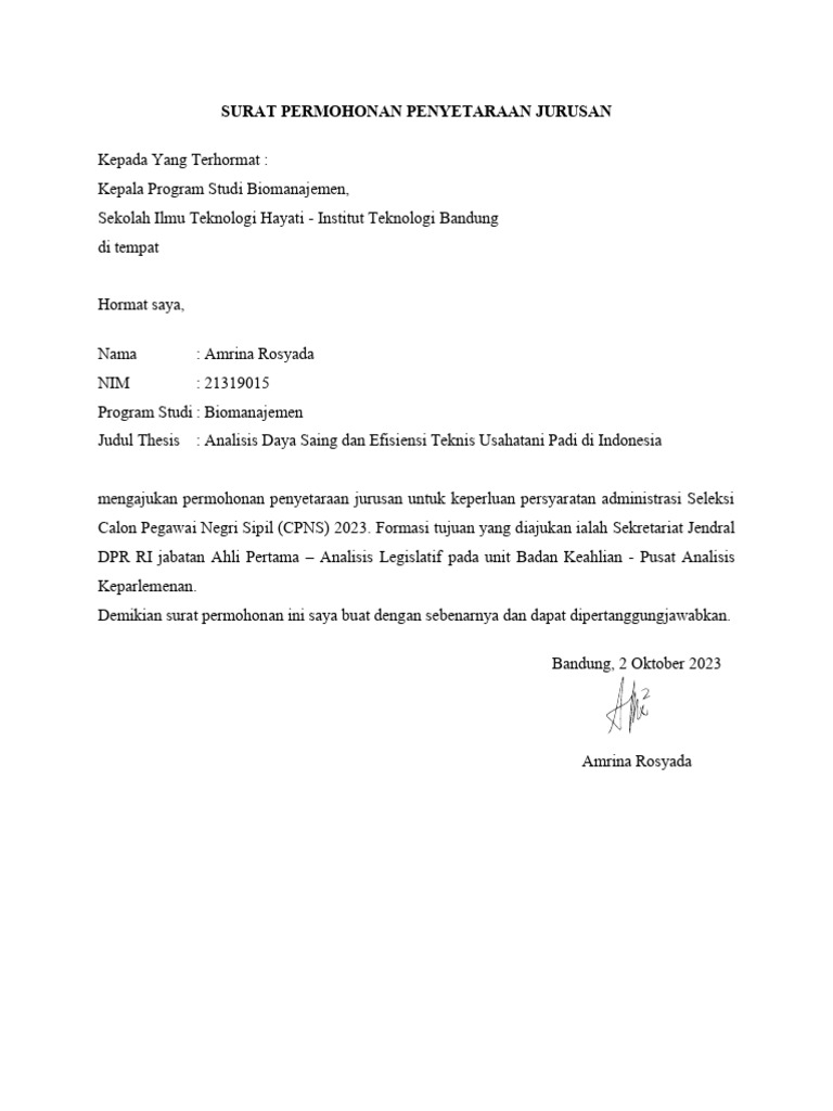 Permohonan Penyetaraan Jurusan | PDF