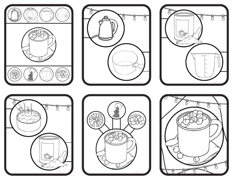 Black and White Making Hot Cocoa Multi Step Sequence Cards No Words | PDF