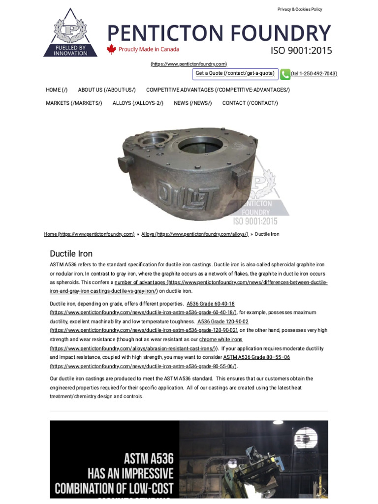 Ductile Iron - ASTM A536 - Penticton Foundry | PDF | Cast Iron | Transition Metals