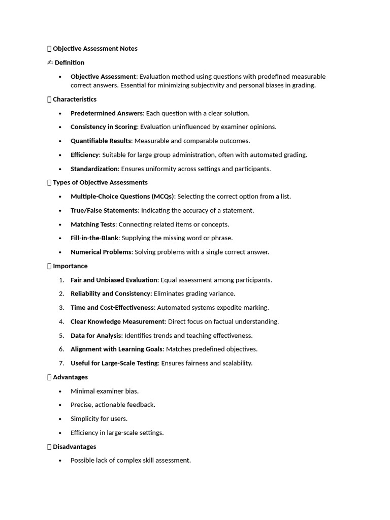 Objective Assessment Notes | PDF | Educational Assessment | Evaluation
