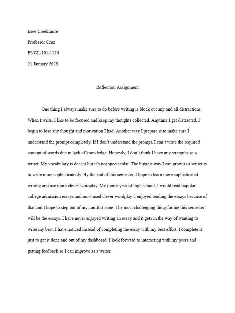 Reflection Assignment | PDF