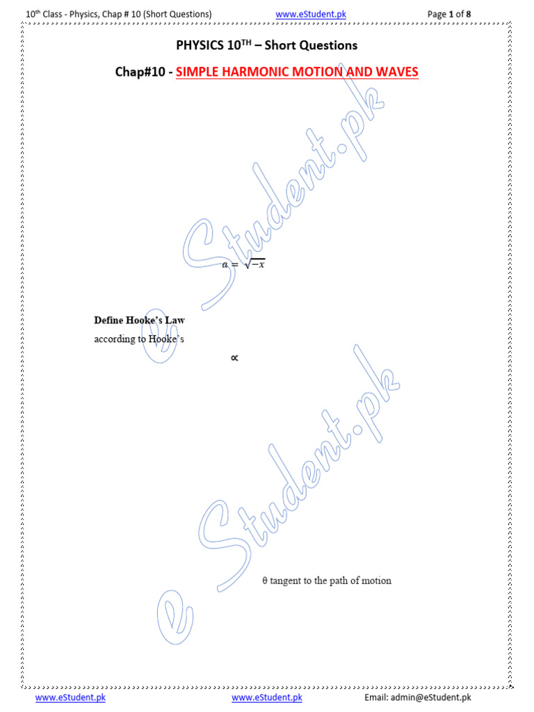10th Class Physics: SHM & Waves Q&A | PDF | Waves | Wavelength