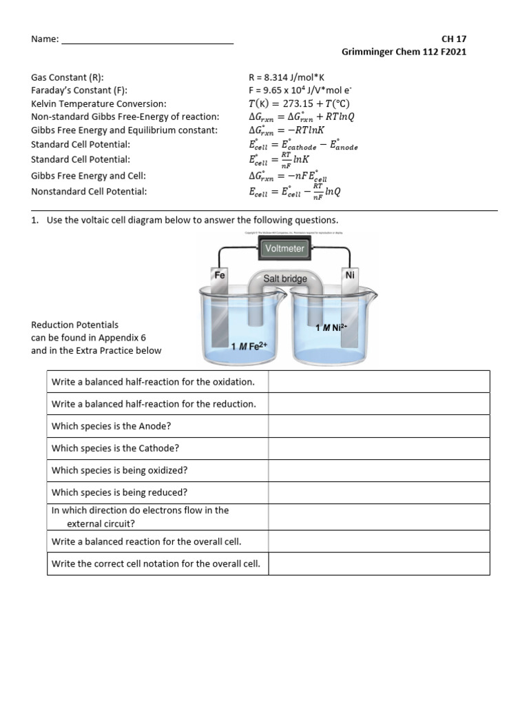 CH 17 Group Problem Set - Electrochem | PDF | Electrochemistry | Redox