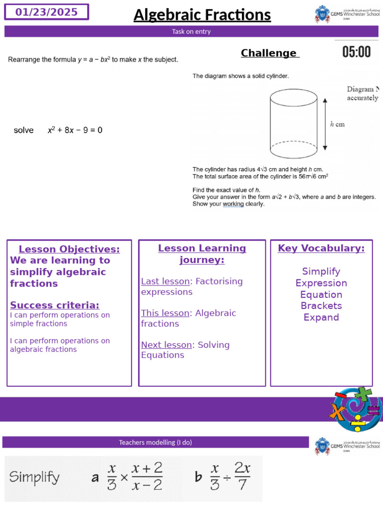 Algebraic Fractions Lesson | PDF | Mathematics | Algebra
