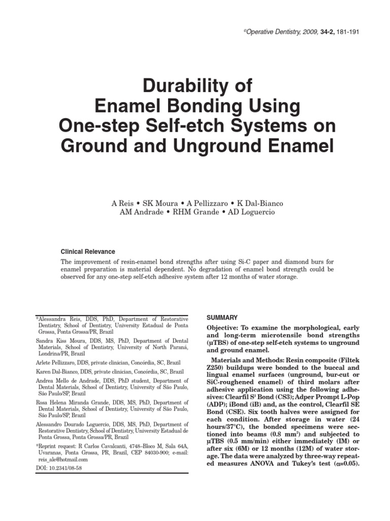 Enamel Bonding Durability Study | PDF | Tooth Enamel | Adhesive