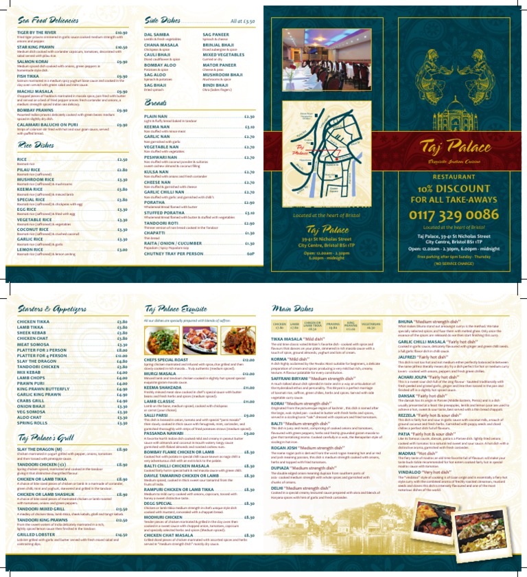 Taj Palace Take Away Menu 39/41 Saint Nicholas ST City Centre Bristol ...