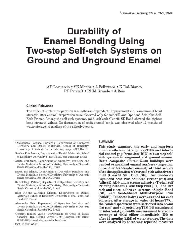 Enamel Bonding with Self-Etch Systems | PDF | Tooth Enamel | Polymers