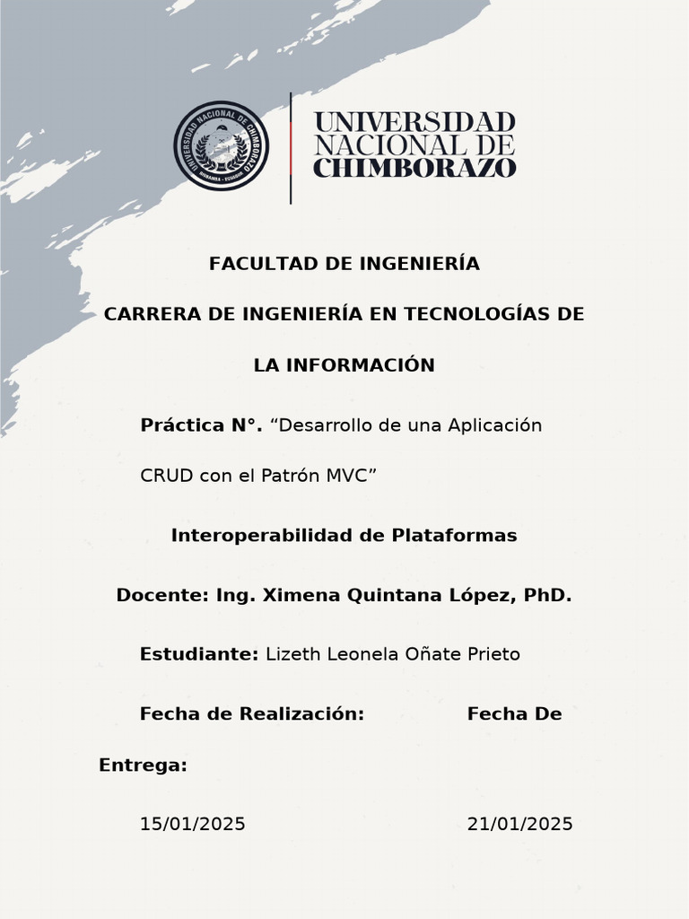 Oñate Lizeth_Informe Aplicación CRUD con el Patrón MVC | PDF | Modelo – Vista – Controlador ...