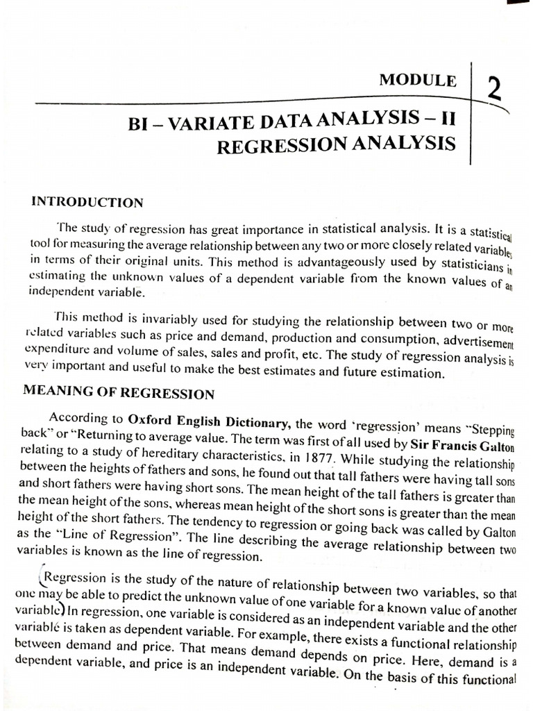 Bi- Variate Data Analysis - II Regression Analysis | PDF