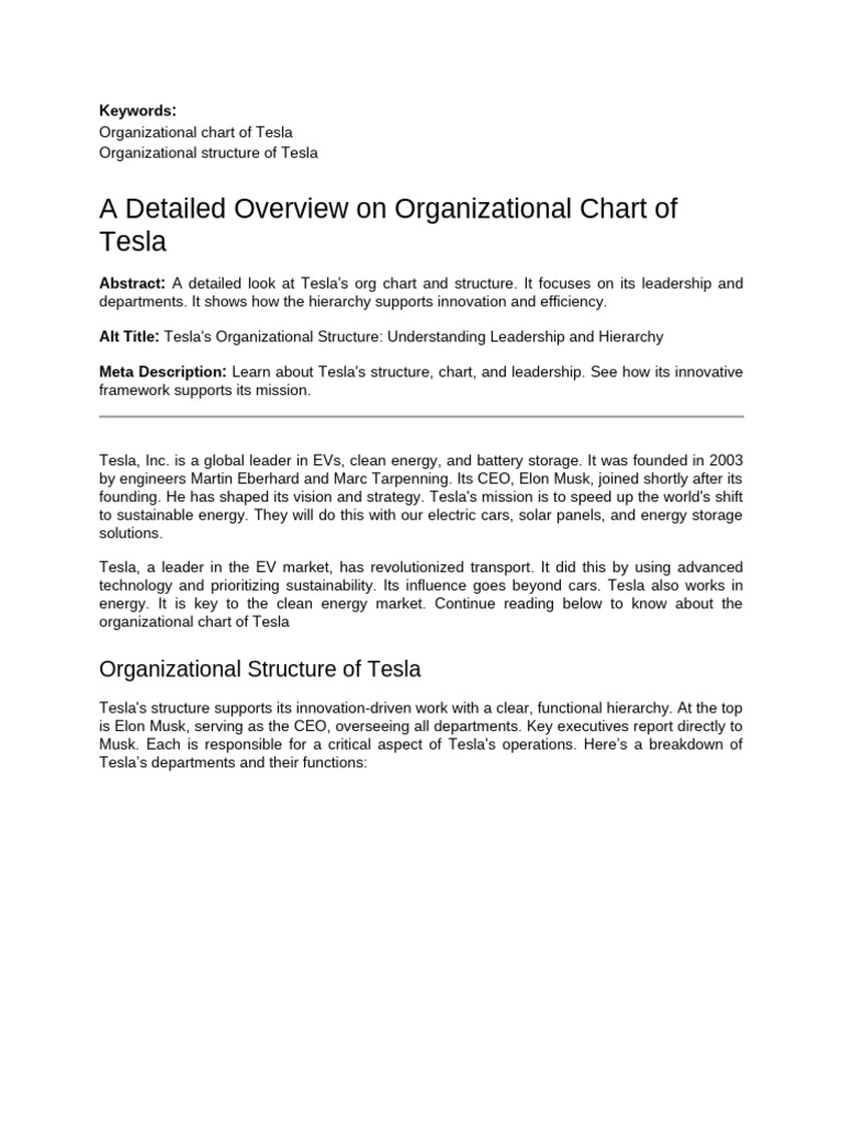 Tesla's Organizational Structure | PDF | Electric Vehicle | Innovation