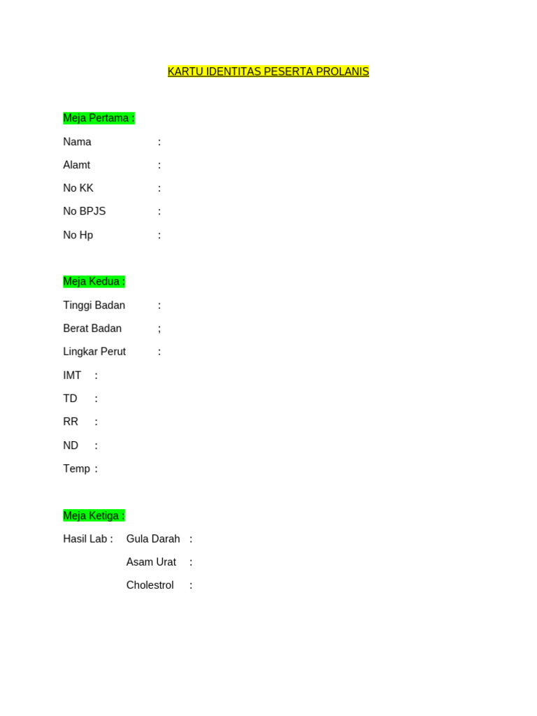 Kartu Identitas Peserta Prolanis | PDF