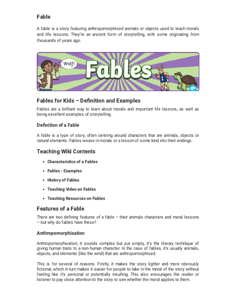 Fables for Teaching Kids Morals | PDF | Fable | Aesop