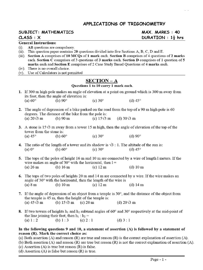 Maths-Class-X-Chapter-09-Some-Applications-Of-Trigonometry-Practice ...