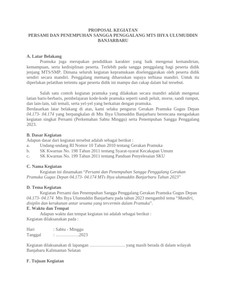 Proposal Kegiatan MTS Ihya Ulumuddin | PDF